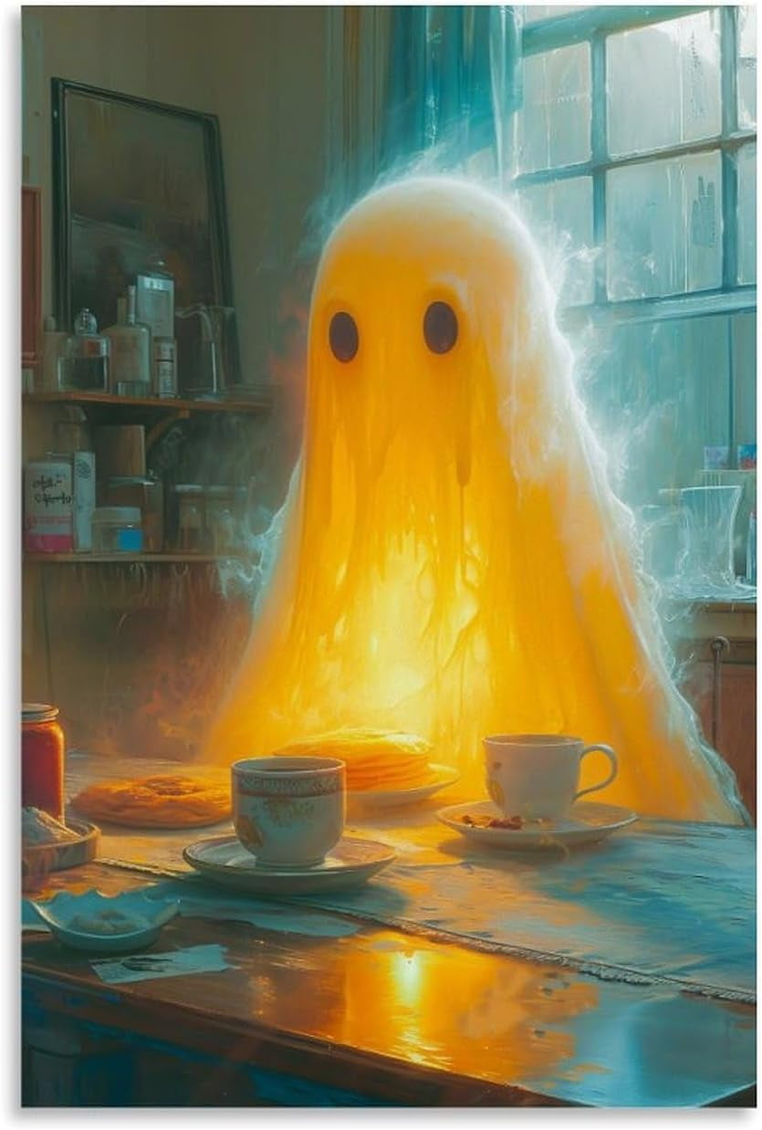 AVOI Vintage Halloween Canvas Wall Art, Funny Ghost Making Pancake ...