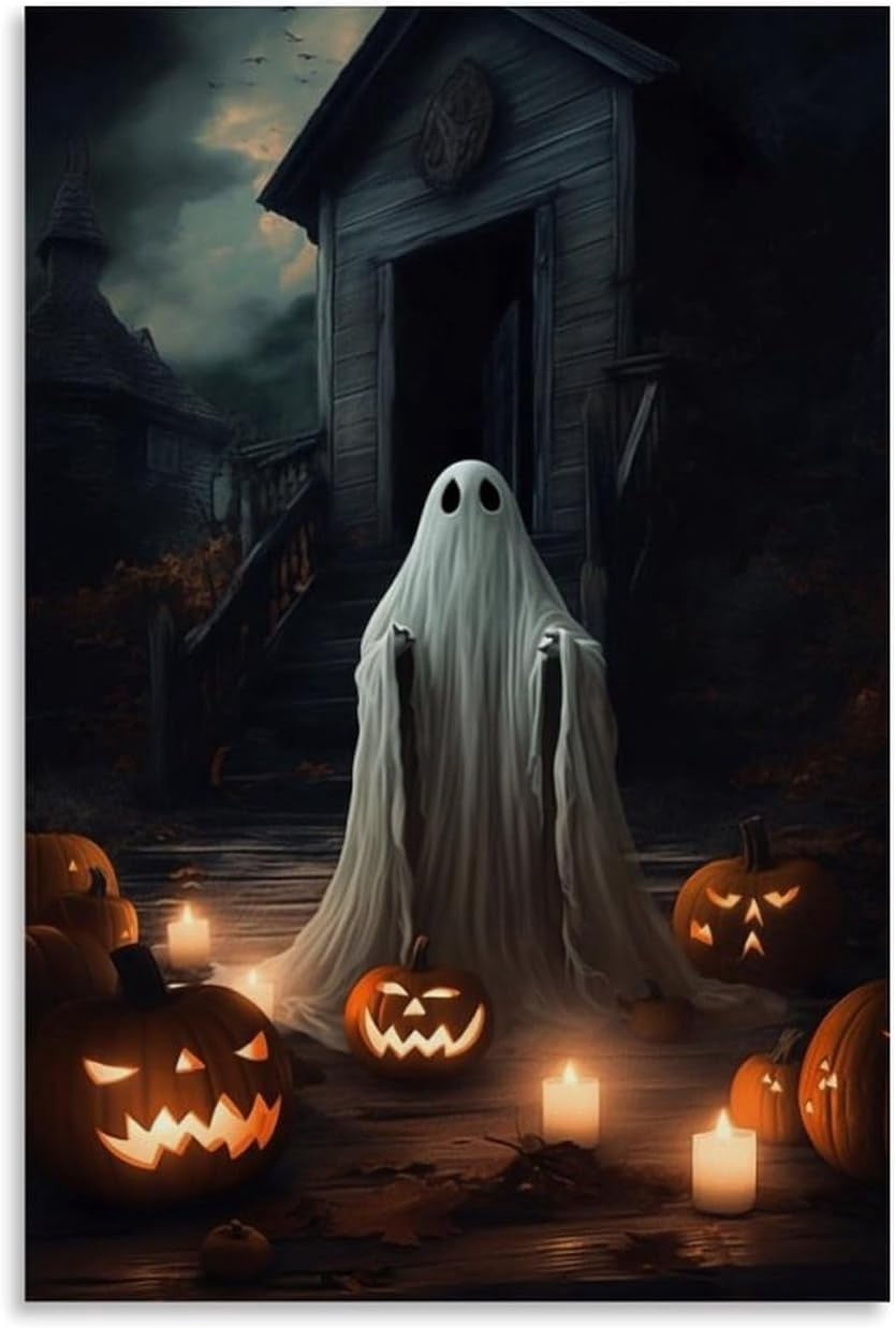 AVOI Vintage Halloween Canvas Wall Art-Funny Spooky Ghost In Pumpkin ...