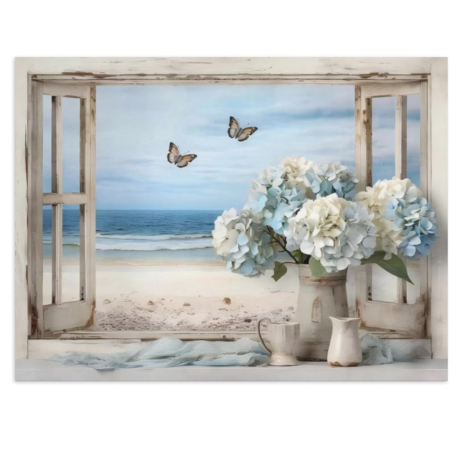 AVOI Vintage Ocean View Window Canvas Wall Art, High-Resolution Print ...