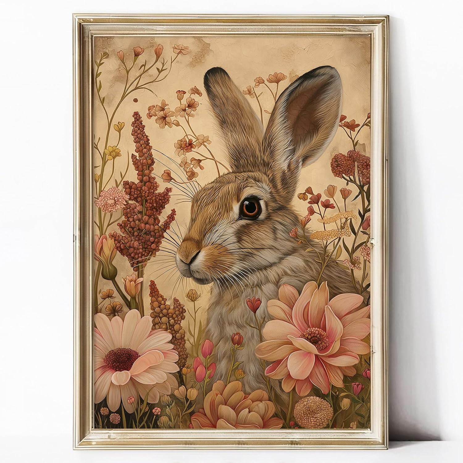AVOI Vintage Rabbit Canvas Wall Art Moody Animal Artwork Bunny With ...