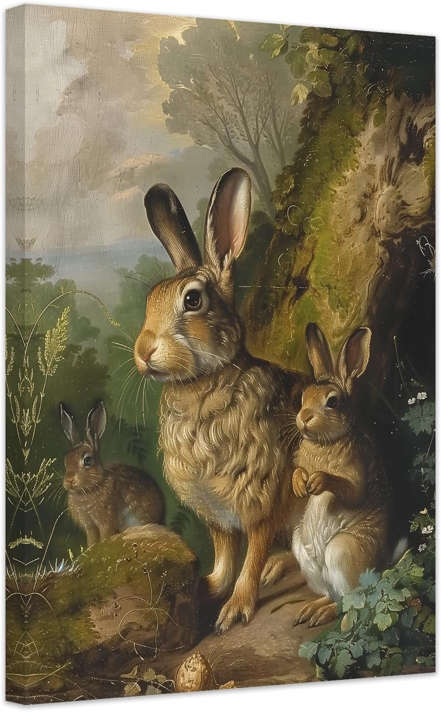 AVOI Vintage Rabbits Wall Art Canvas Easter Bunny Wall Decor Rustic ...