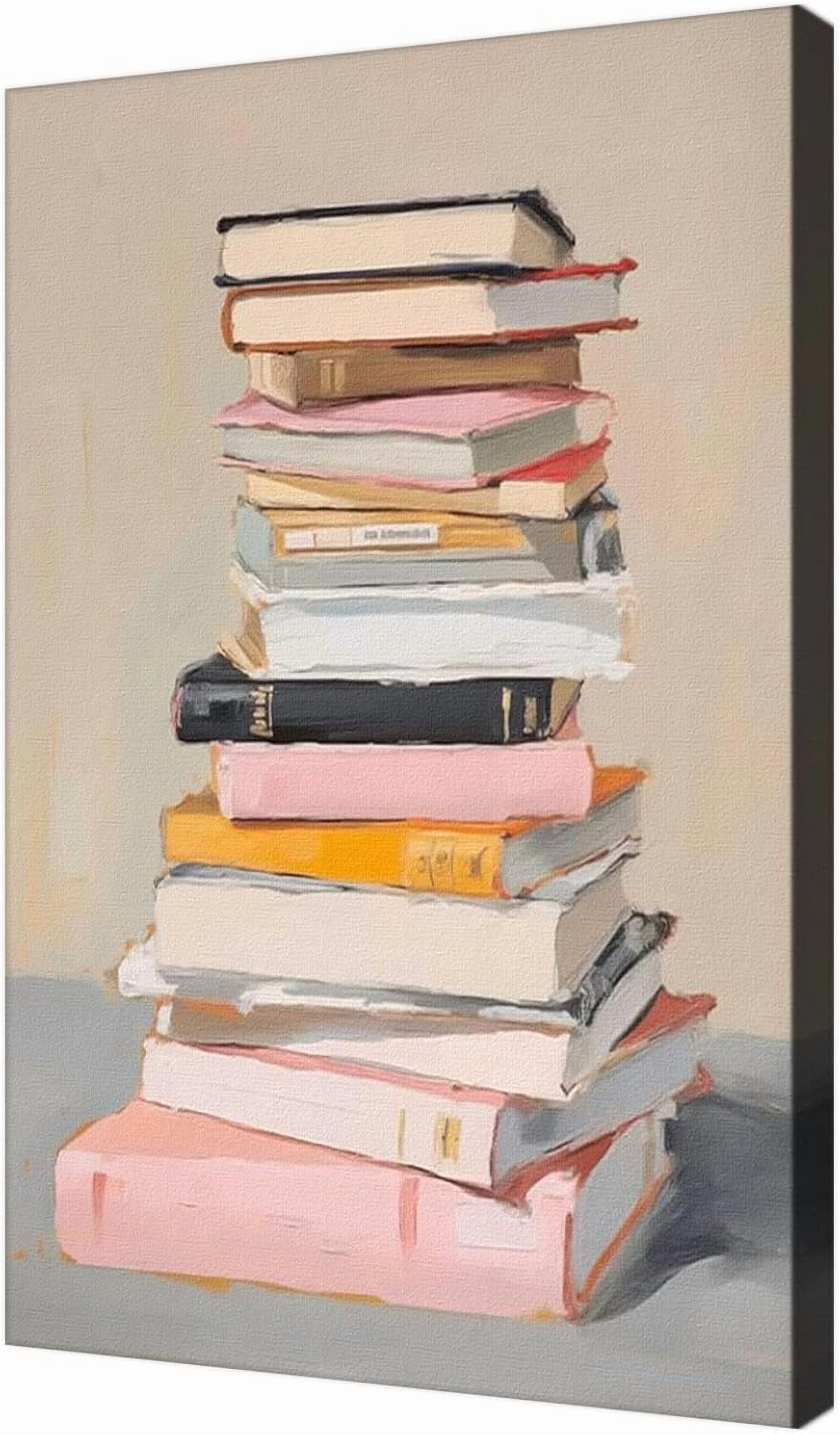 AVOI Vintage Romantic Wall Art Stack Of Books Painting Poster For Book ...