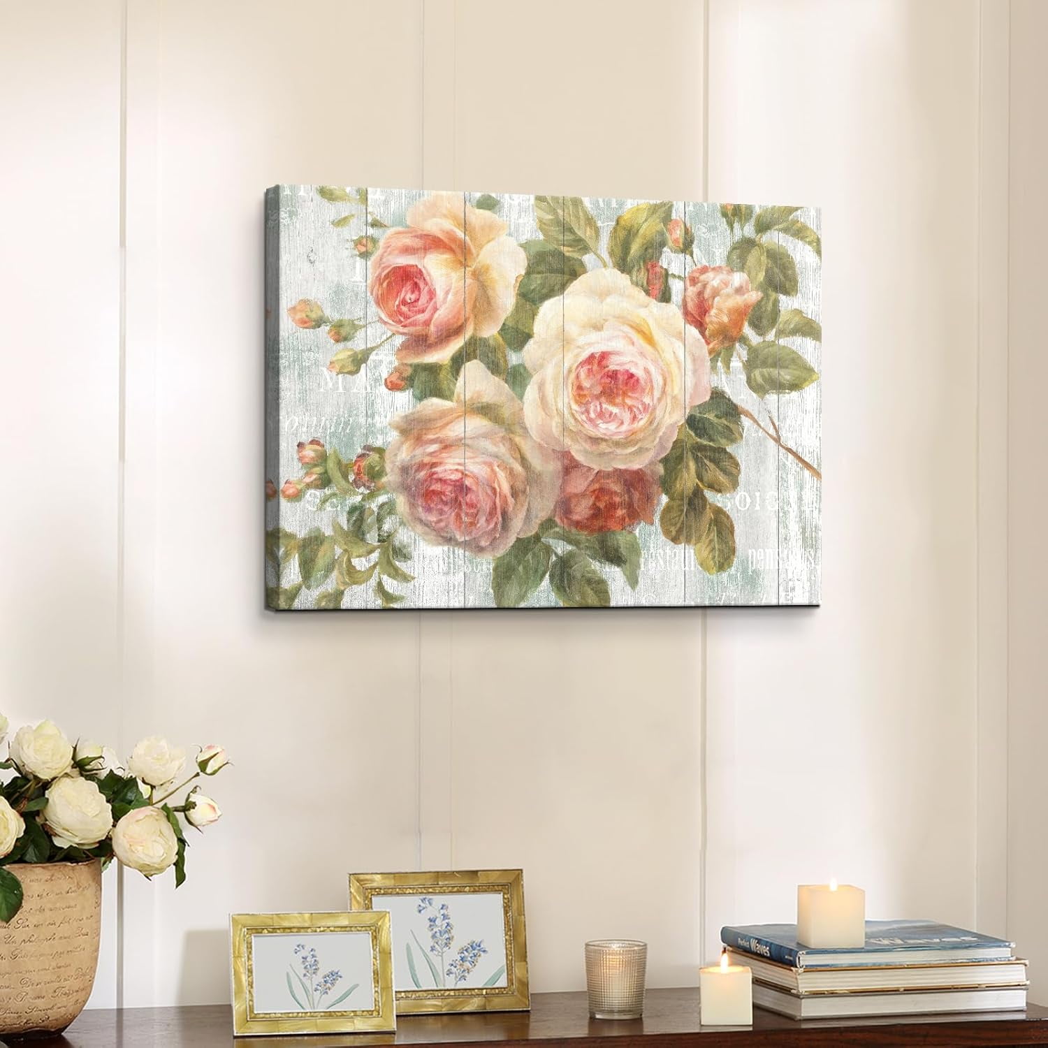 AVOI Vintage Roses Flower Wall Art On Driftwood Rustic Floral Pictures ...