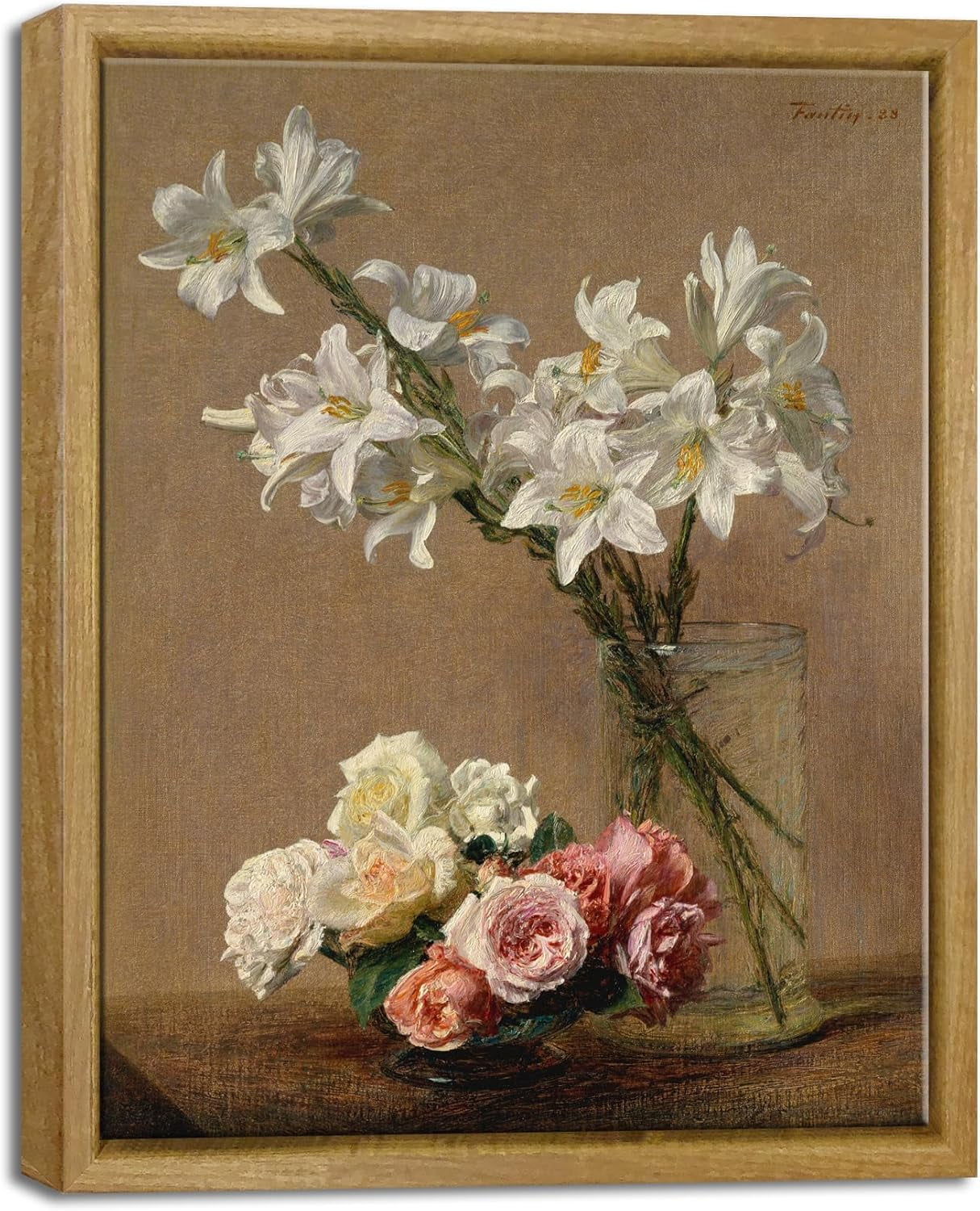 AVOI Vintage Wall Art Retro Framed Home Decor Roses and Lilies Canvas ...