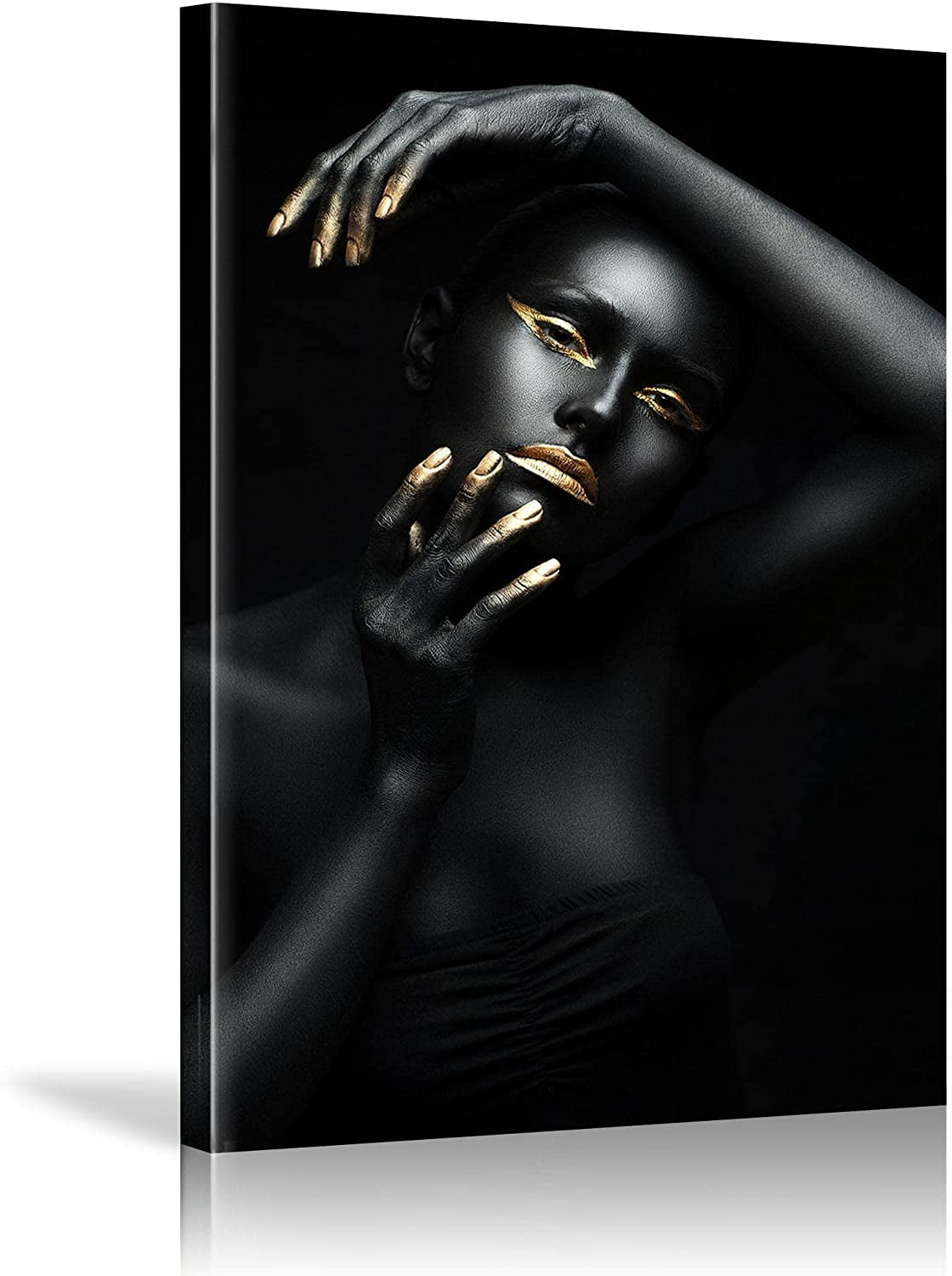 AVOI Wall Art Prints Gold African American Woman Canvas Wall Art African Pictures Wall Decor for ...