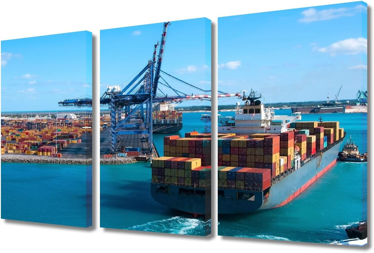 AVOI Wall Paintings for Living Room, Container Port Ship Picture Prints ...