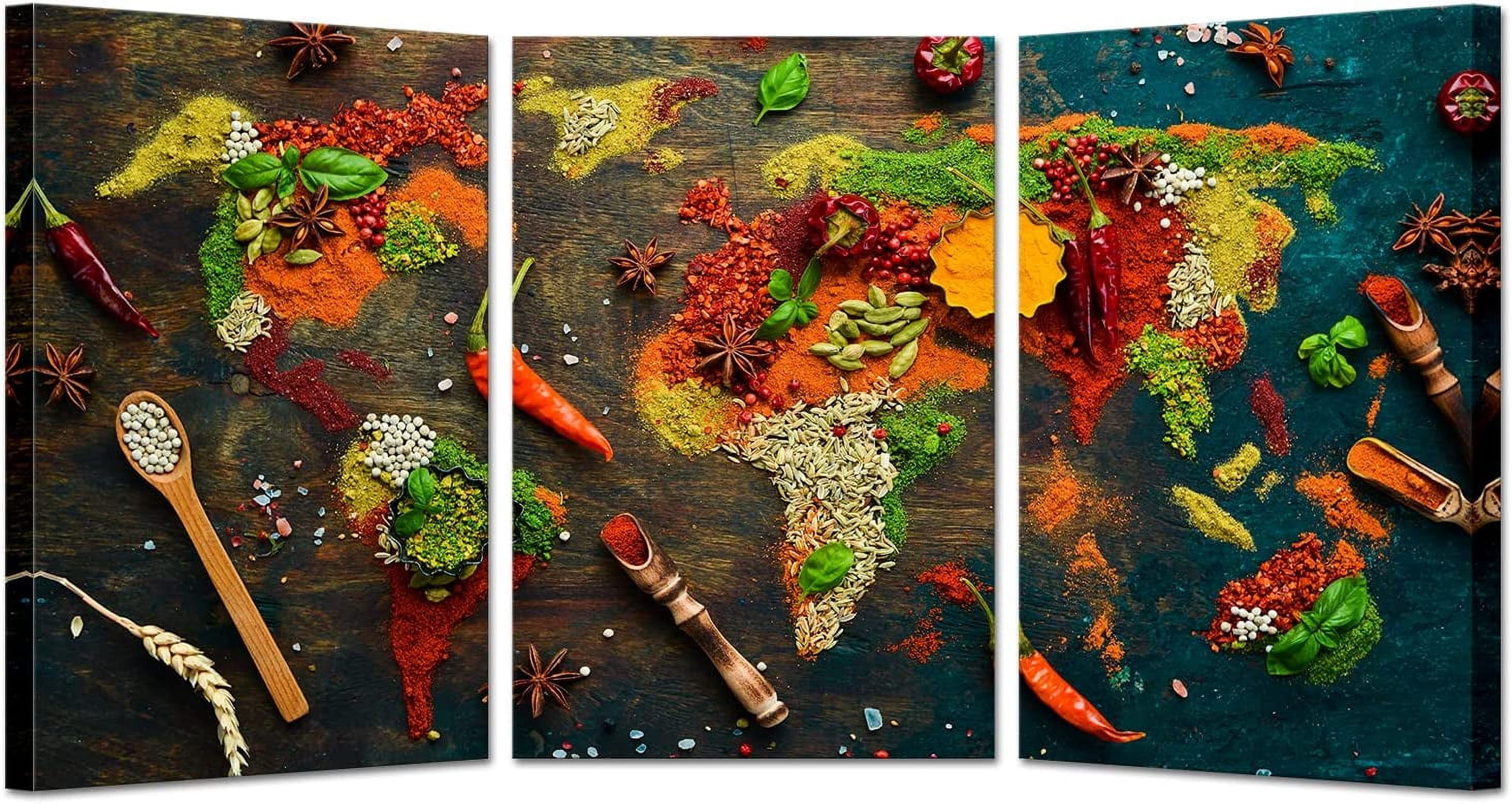 AVOI Wall Pictures Map of World Made from Different Spices on ...