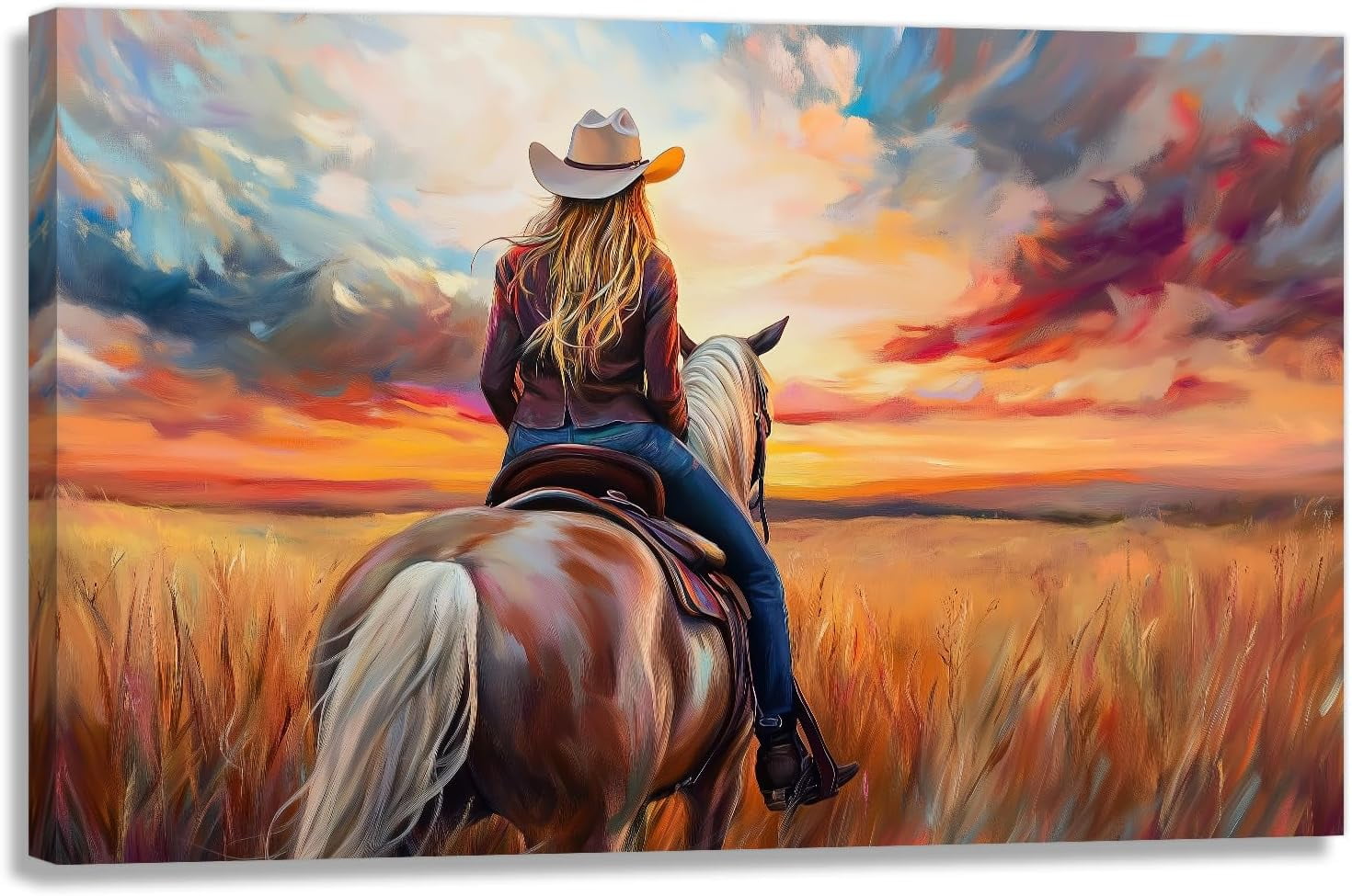 AVOI Western Canvas Wall Art Watercolor Cowgirl Riding Horse Pictures ...