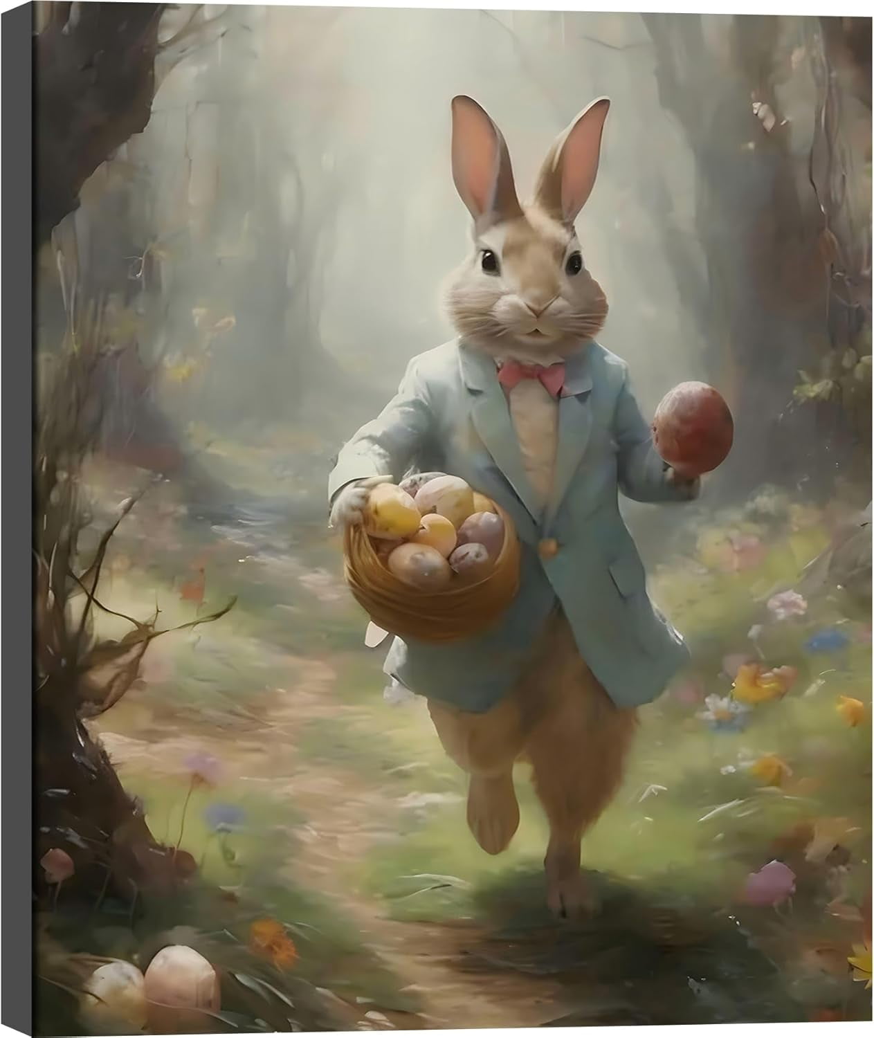 AVOI Whimsical Easter Bunny Egg Hunt Canvas Wall Art, Mr Rabbit Artwork ...