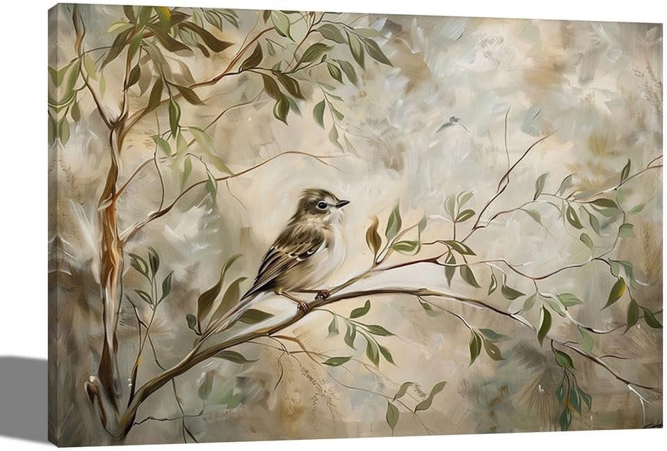 AVOI Whimsical Sparrow on Willow Canvas Art - Abstract Bird Wall Decor ...