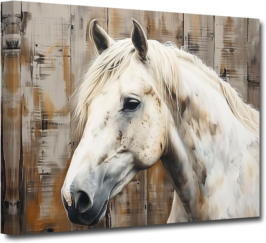 AVOI White Horse Picture Stallion Wall Art Rustic Horse Portraits ...