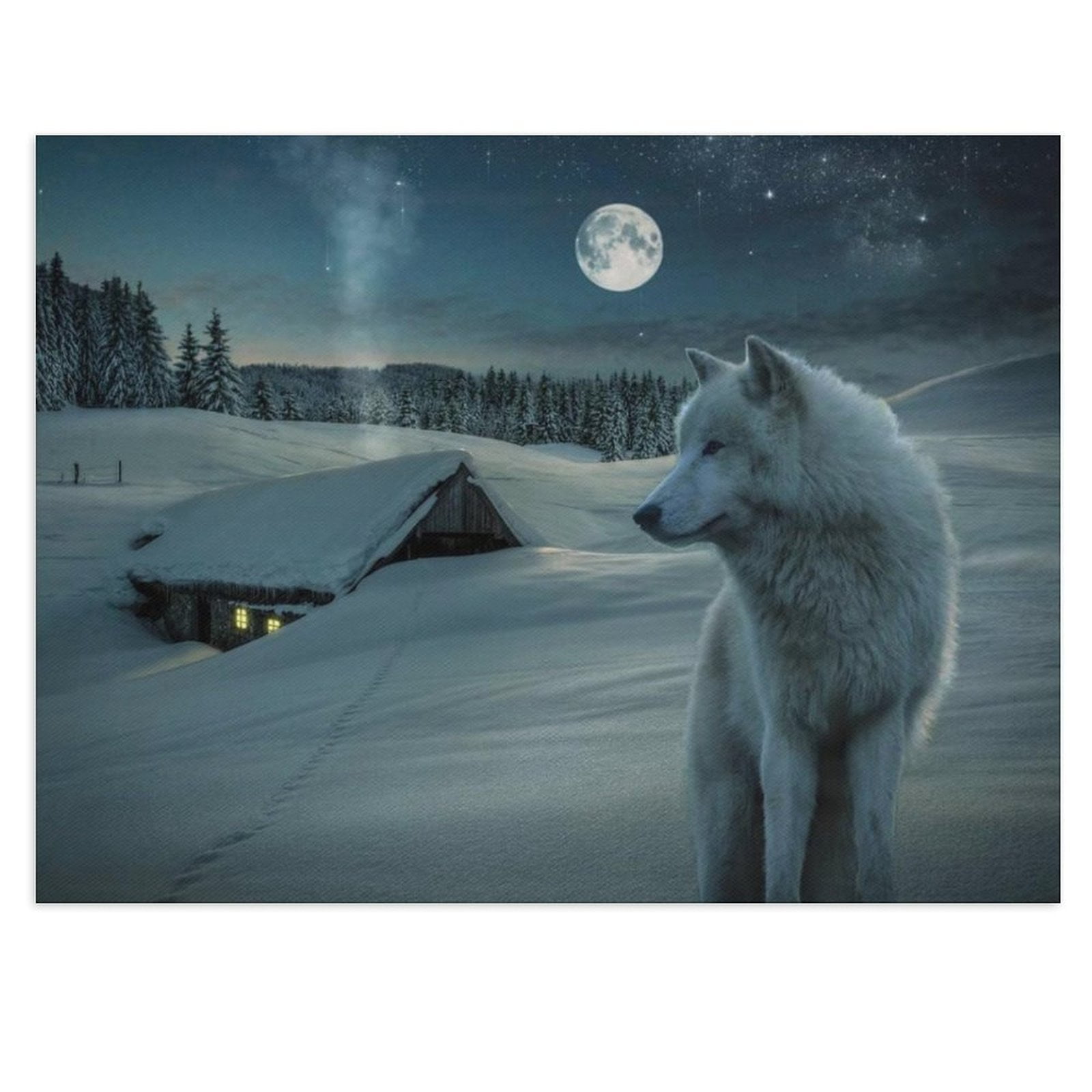 AVOI Wild Animals Canvas Wolf Wall Art Snow Night Moon Wolf Starry Sky ...