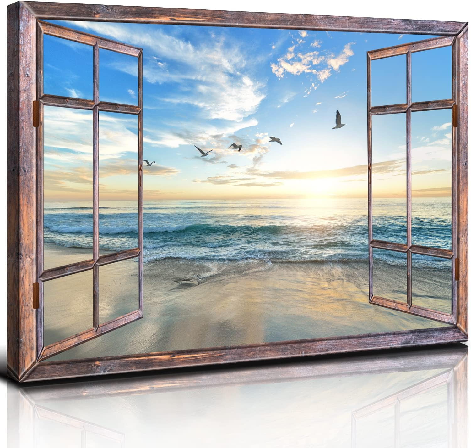 AVOI Window Beach Wall Art Sunset Ocean Canvas Pictures Flying Seagull ...