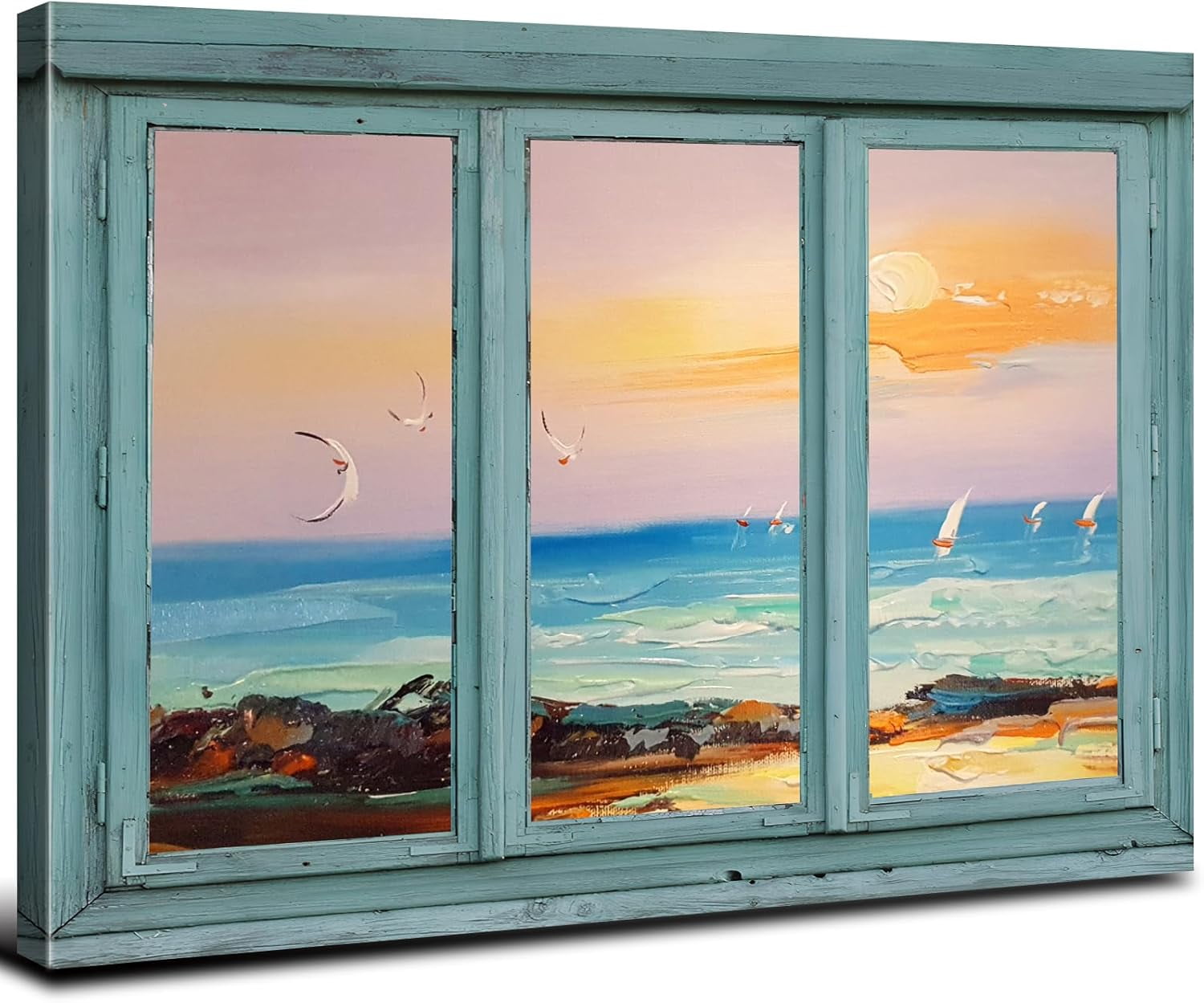 AVOI Window Beach Wall Art Sunset Ocean Picture Wall Decor Coastal ...