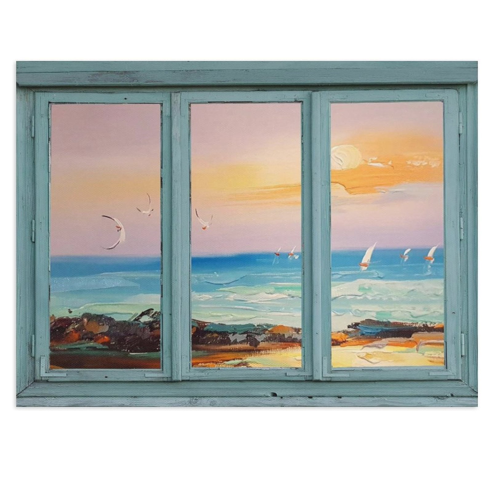 AVOI Window Beach Wall Art Sunset Ocean Picture Wall Decor Coastal ...