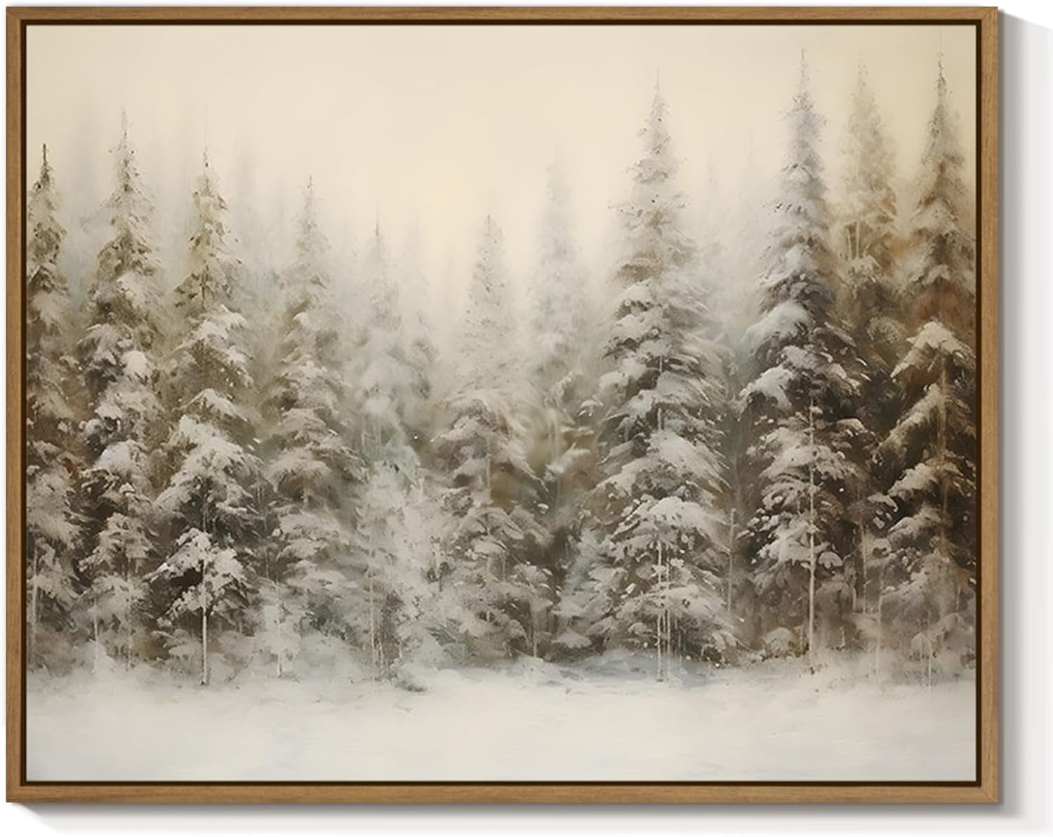 AVOI Winter Forest Landscape Wall Art Vintage Snowy Pine Trees Painting ...