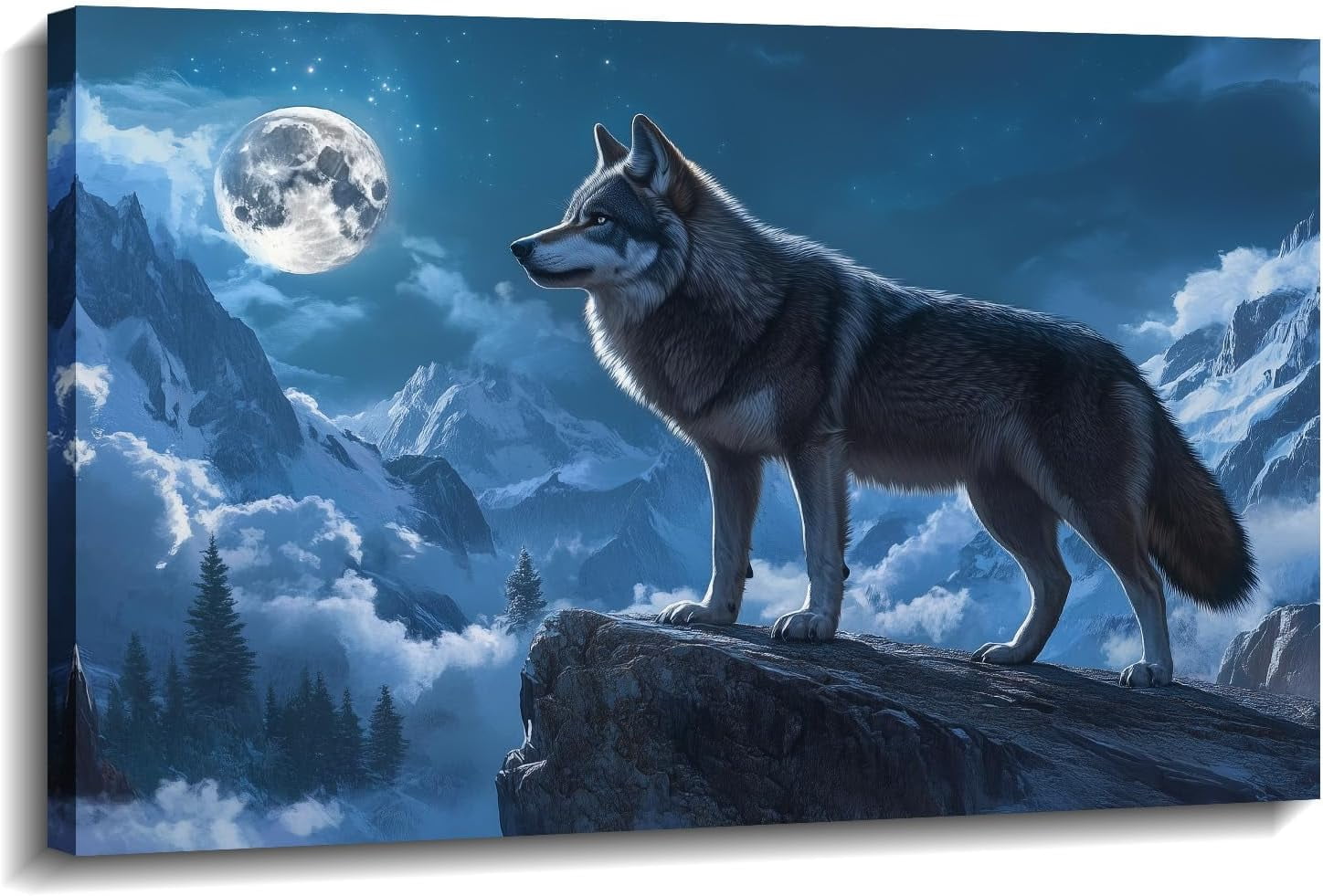 AVOI Wolf Canvas Wall Art Wolf Stand on the Edge of the Mountain ...
