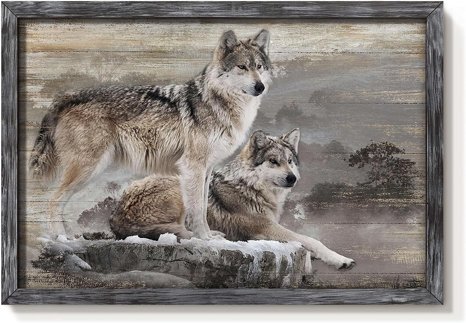AVOI Wolf Unframed Wall Art Decor: Western Farm Wooden Painting Wild ...