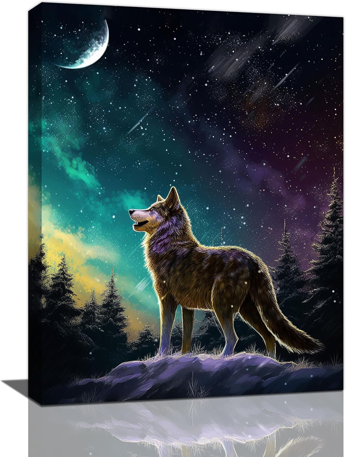AVOI Wolf Wall Art Northern Lights Wolf Poster Pictures Wall Decor ...