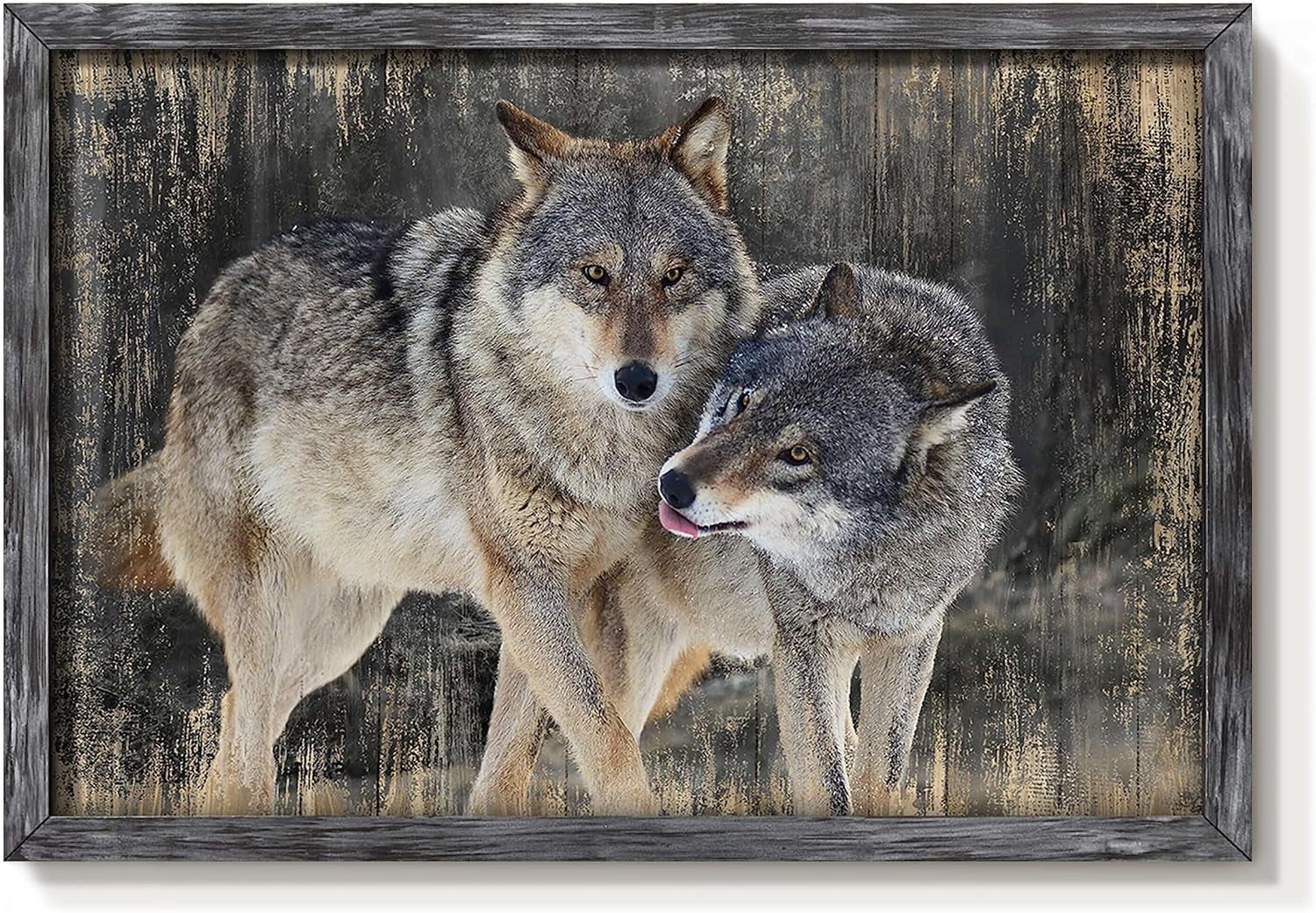 AVOI Wolves Unframed Wall Art Decor: Modern Wildlife Wooden Painting ...