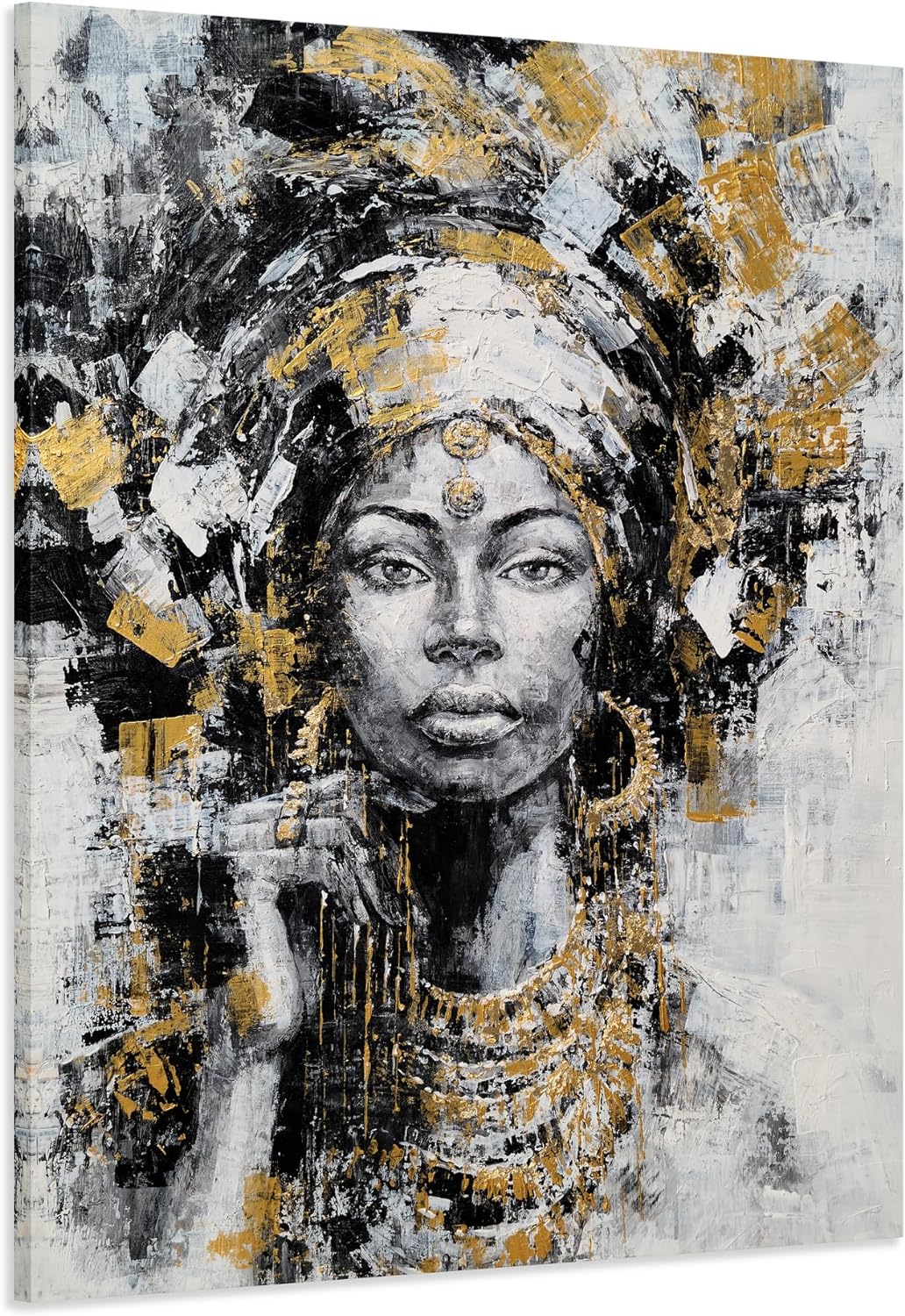 AVOI Woman Painting with Gold Foil - Hand Painted African American ...