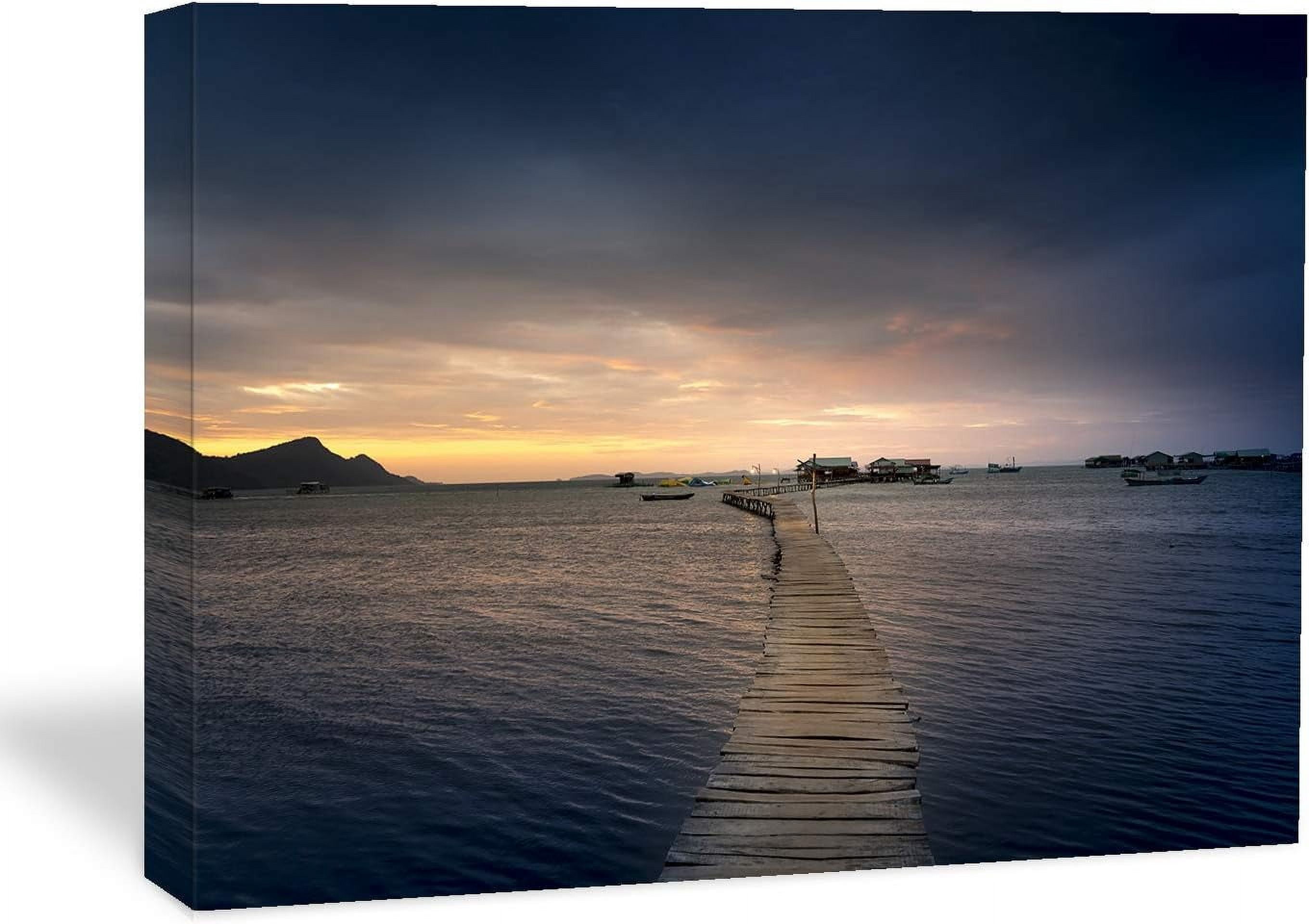 AVOI Wooden Bridge On The Sea- Canvas Wall Art Prints for Living Room ...