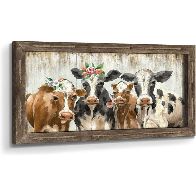 AVOI Wooden Funny Cow Art Painting: Large Rustic Farmhouse Theme ...