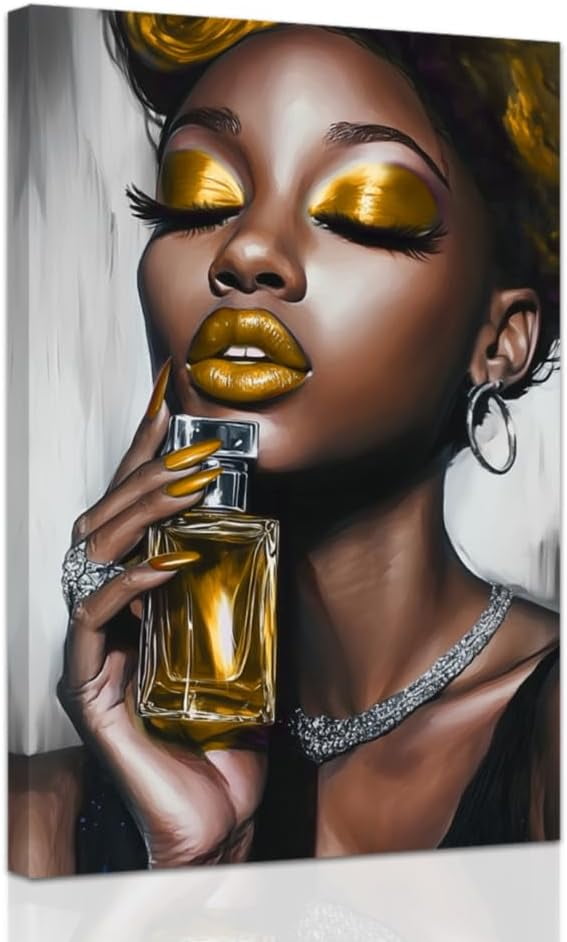 AVOI Yellow African American Wall Art Black Women Art Wall Decor Elegant Woman Canvas Prints ...