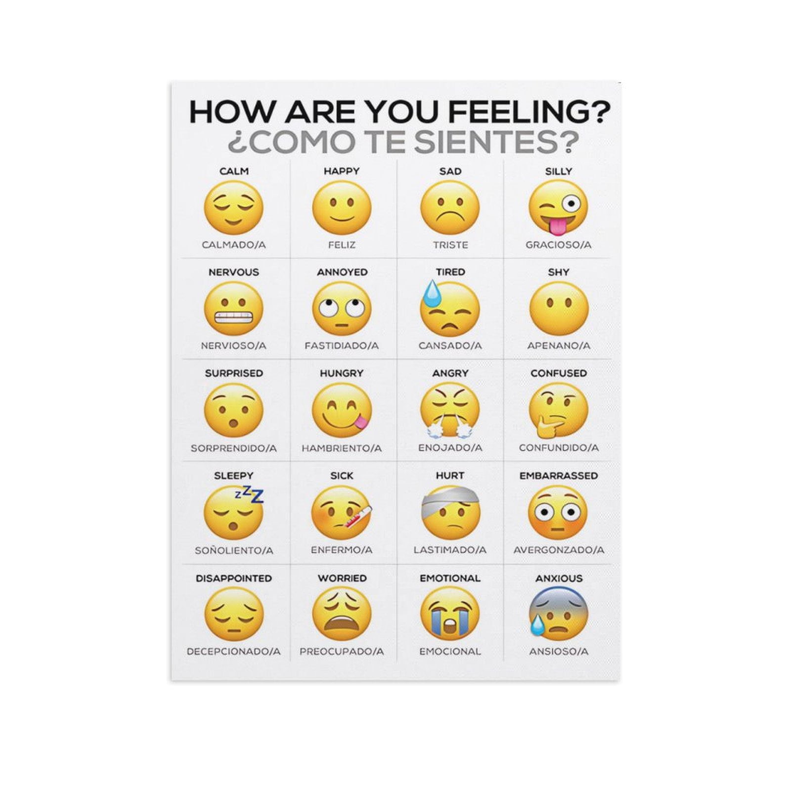 AVOI How Are You Feeling Poster - Emoji Feelings Bilingual English ...
