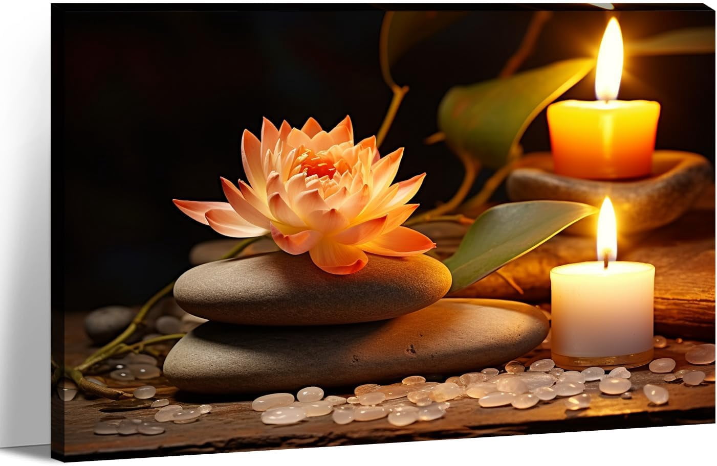 AVOI Zen Canvas Wall Art - Bathroom Wall Decor Lotus Candle with Black ...