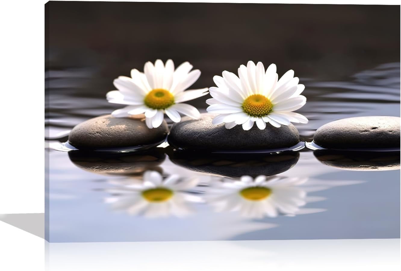 AVOI Zen Canvas Wall Art, Black Stones and Daisies on Water Painting ...