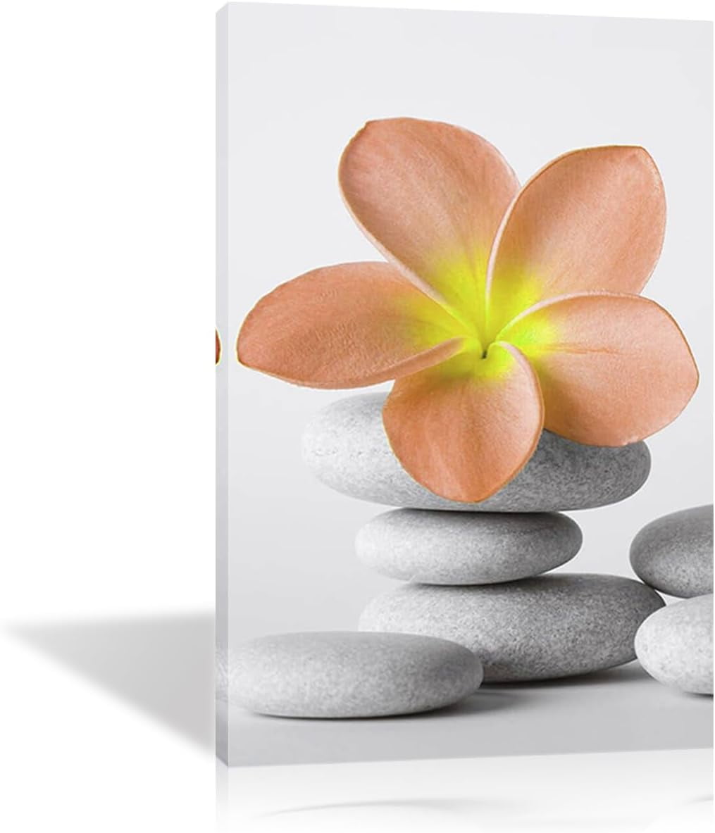 AVOI Zen Canvas Wall Art, Stones and Peach-colored Flower Picture ...