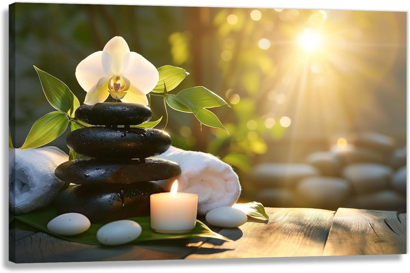 AVOI Zen Wall Art Decor White Orchid Flowers And Zen Stones Candle ...