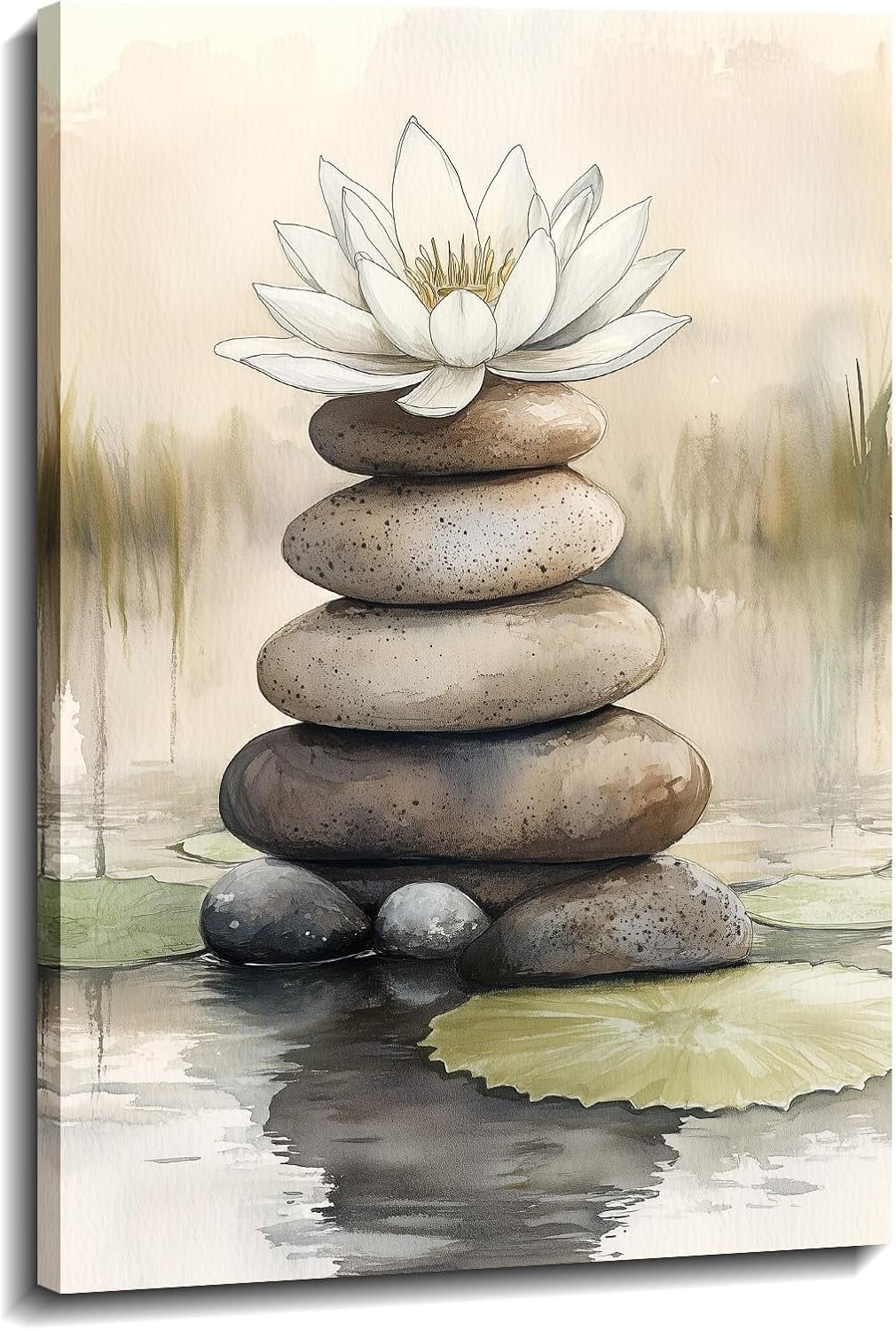 AVOI Zen Wall Art Lotus with Spa Stones Picture Watercolor Painting ...