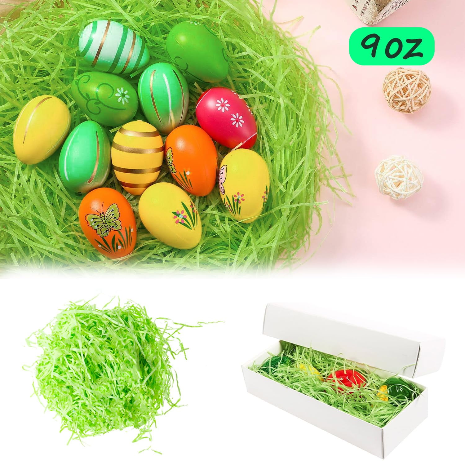 AVOIN Easter Grass, AJH3 9 Oz Easter Basket Grass, Shredded Tissue Easter Grass Basket Filler ...