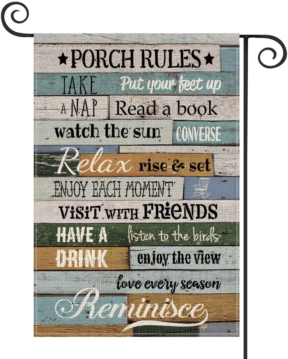 AVOIN Porch Rules Slogan Wood Garden Flag Vertical Double Sided, Enjoy ...