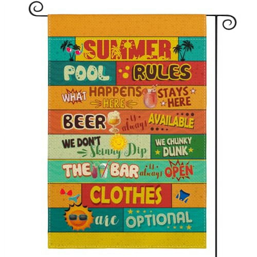 AVOIN Summer Pool Rules Slogan Wood Garden Flag Vertical Double Sided ...
