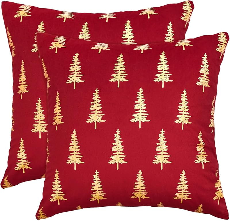 AVOIN colorlife Christmas Red Velvet Throw Pillow Covers 18 x 18 Inch ...