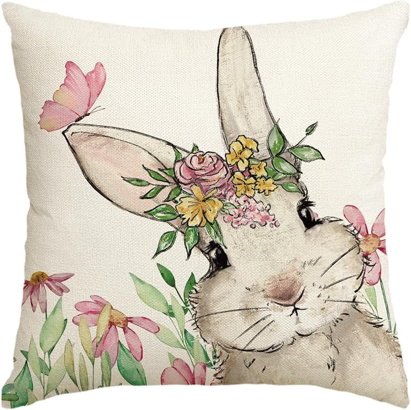 AVOIN colorlife Easter Floral Garland Bunny Throw Pillow Cover, 12 x 20 ...