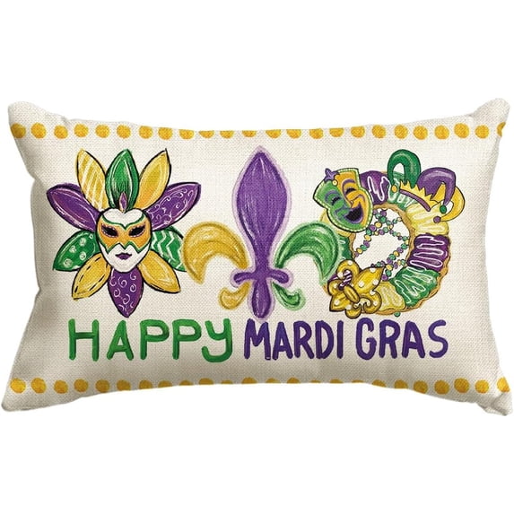 AVOIN colorlife Happy Mardi Gras Mask Fleur de Lis Donut Throw Pillow ...