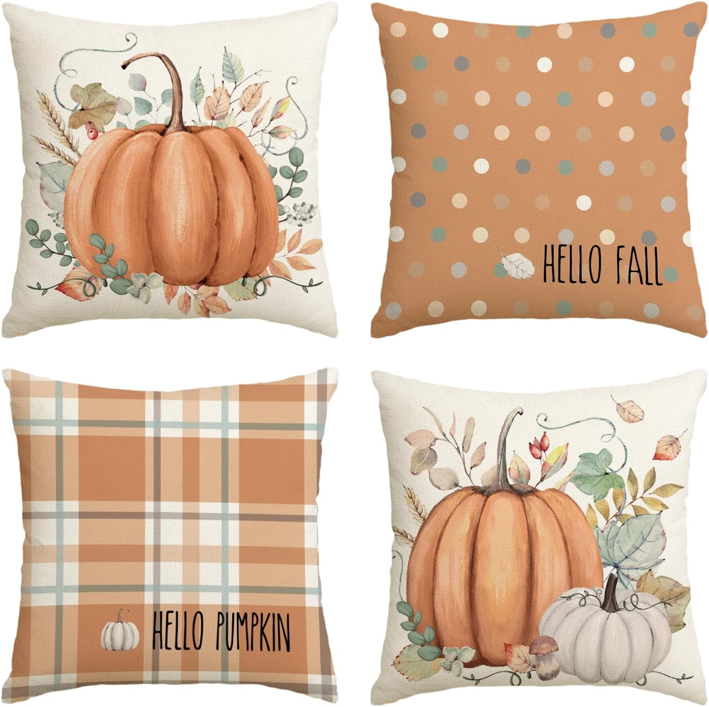 AVOIN colorlife Hello Fall Hello Pumpkin Throw Pillow Covers, 16 x 16 ...