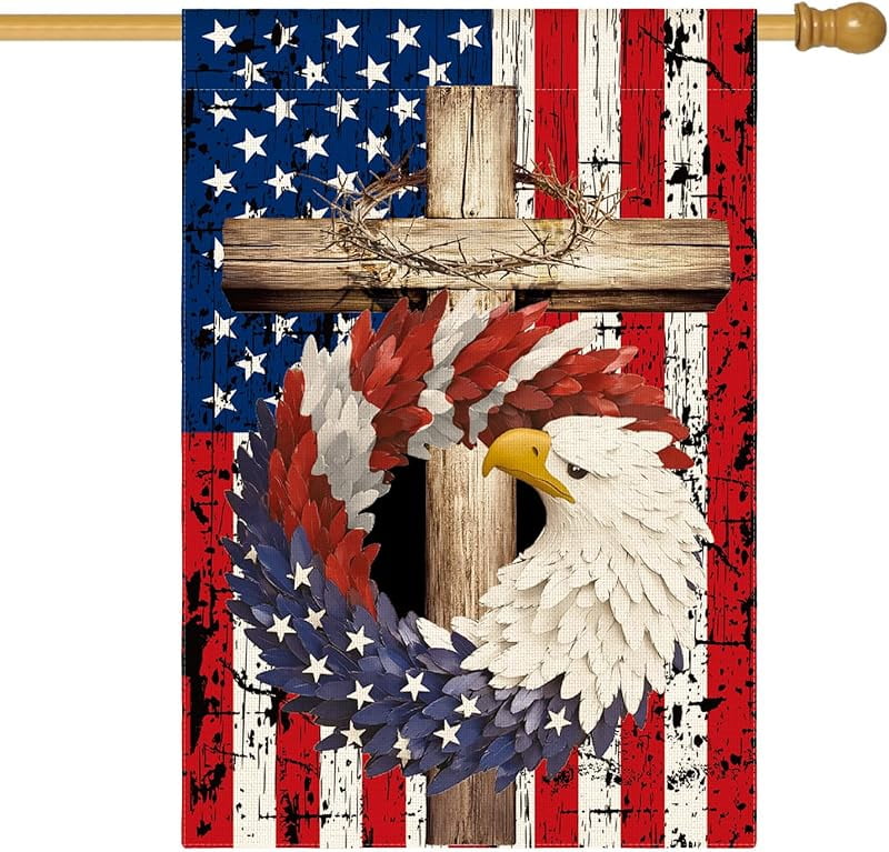 AVOIN colorlife Patriotic Stars and Stripes Eagle Wreath Garden Flag ...