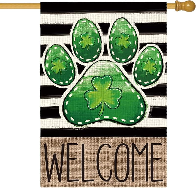 AVOIN colorlife Paw Print St Patricks Day Garden Flag 12x18 Inch Double ...