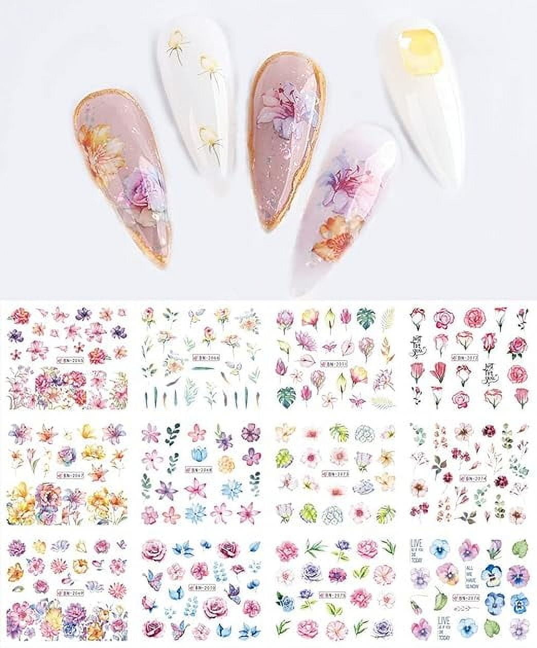 AVOKA 12 Sheets Water Transfer, Nail Fashion Sticker Decal, Rose ...