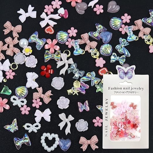 AVOKA 3D Flower Nail Charms Heart Star Bow Embellishments Acrylic Nail ...