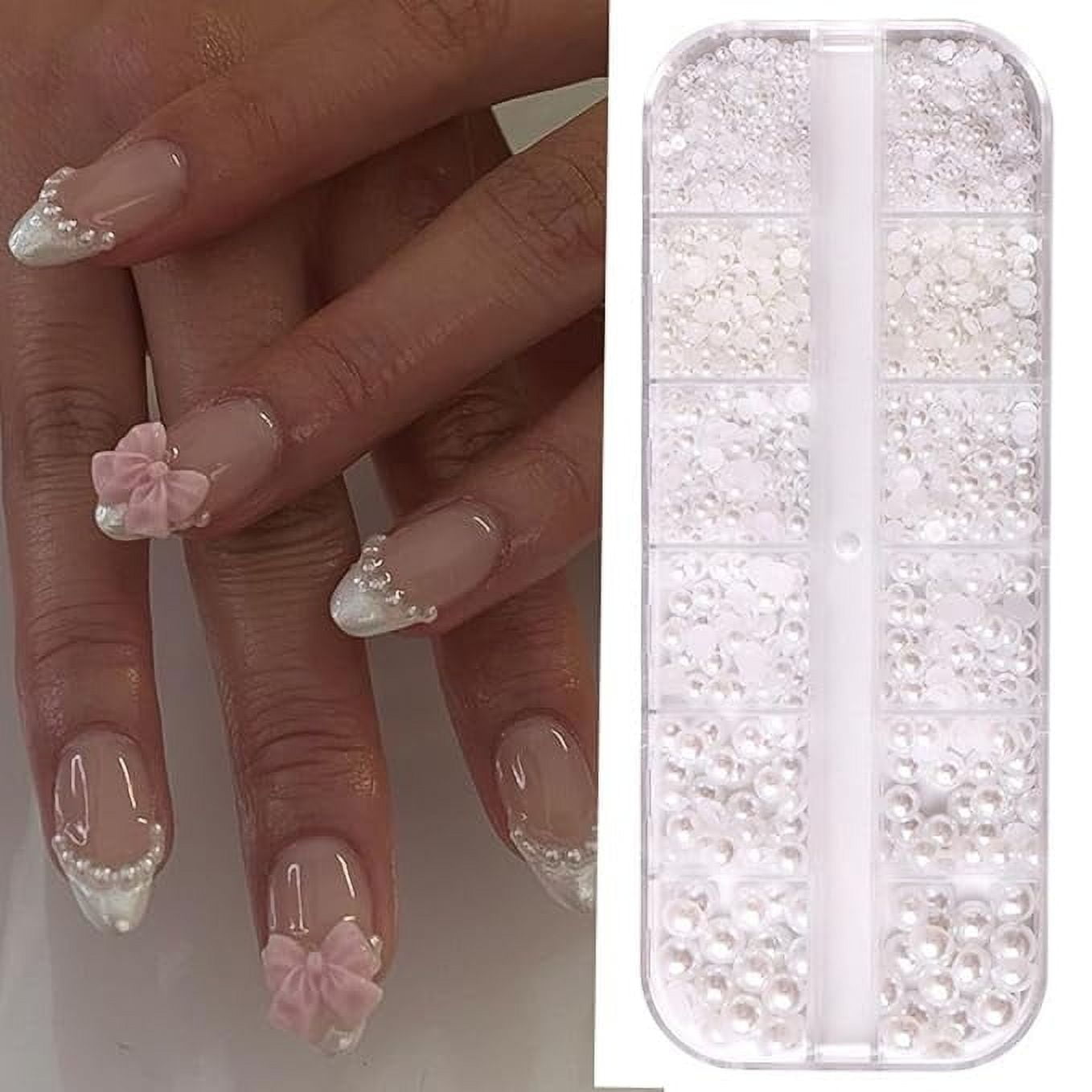 AVOKA White Pearl Nail Art Accessories, 3D Flat-Back Design, Elegant ...
