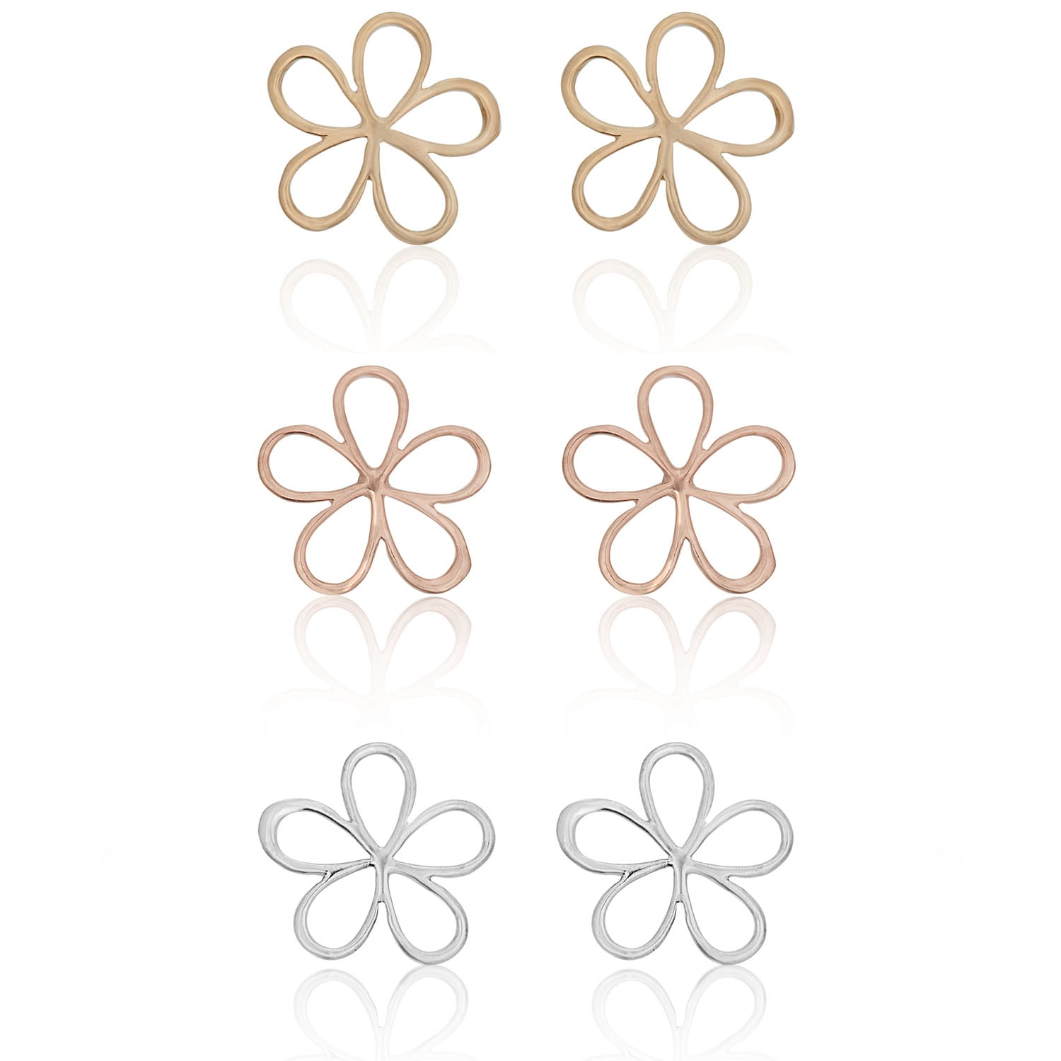 AVORA 10K Gold Yellow White Rose Three Color Flower Earrings Set ...