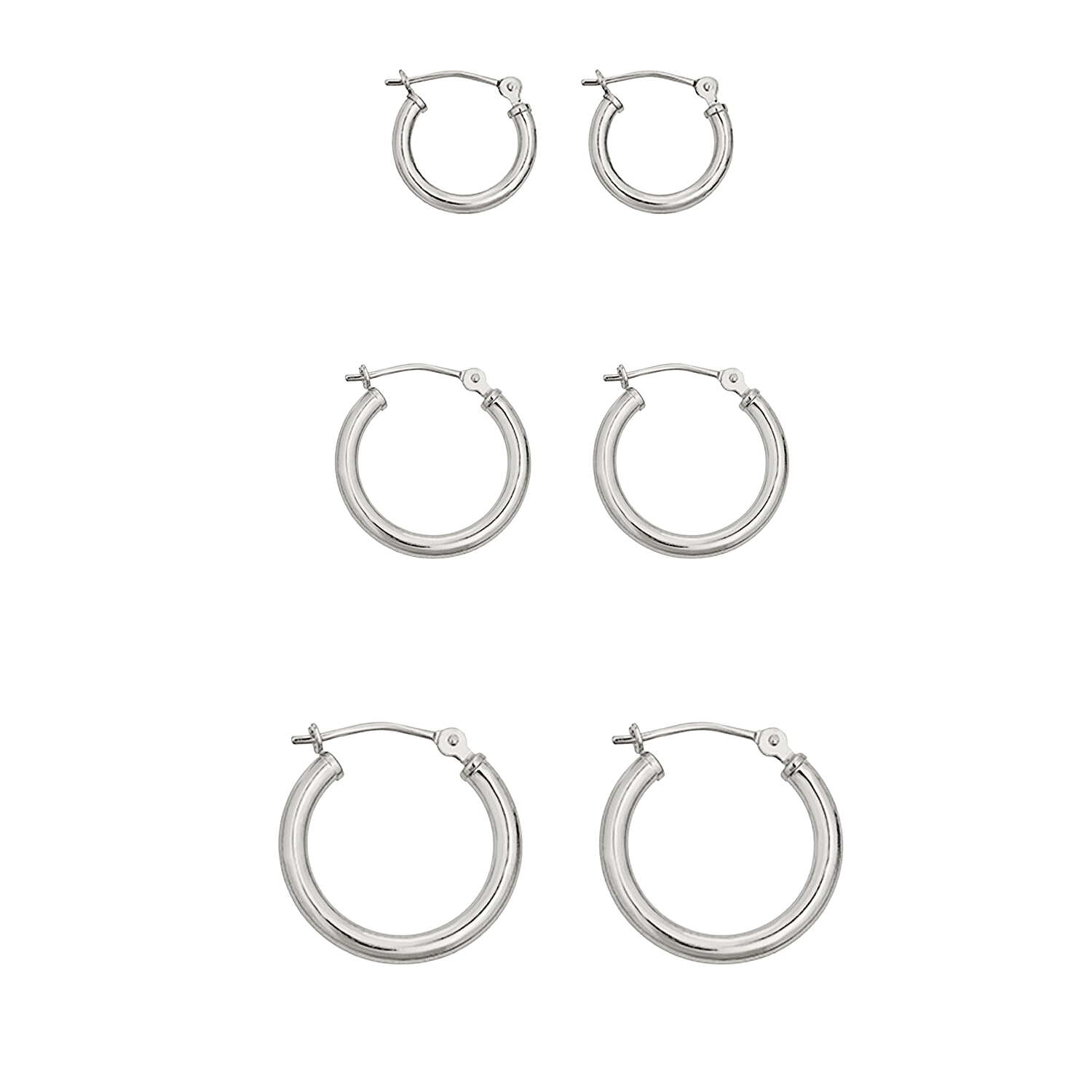 AVORA Hypoallergenic 3-Pair Polished 2mm Tube Hoop Earrings Set in 10K ...