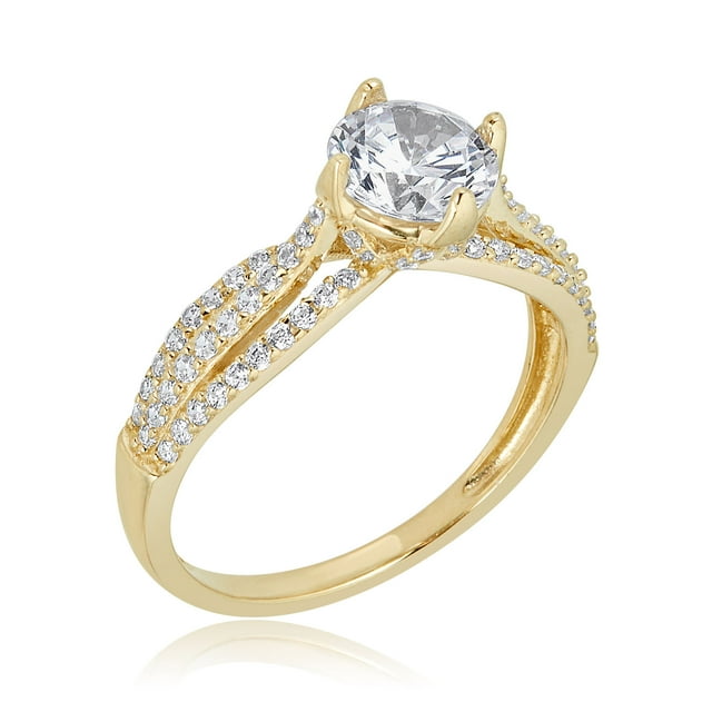 AVORA 10K Yellow Gold 1.25 Carat Simulated Diamond CZ 3-Row Split Shank ... AVORA 10K Yellow Gold 1.25 Carat Simulated Diamond CZ 3-Row Split Shank ...