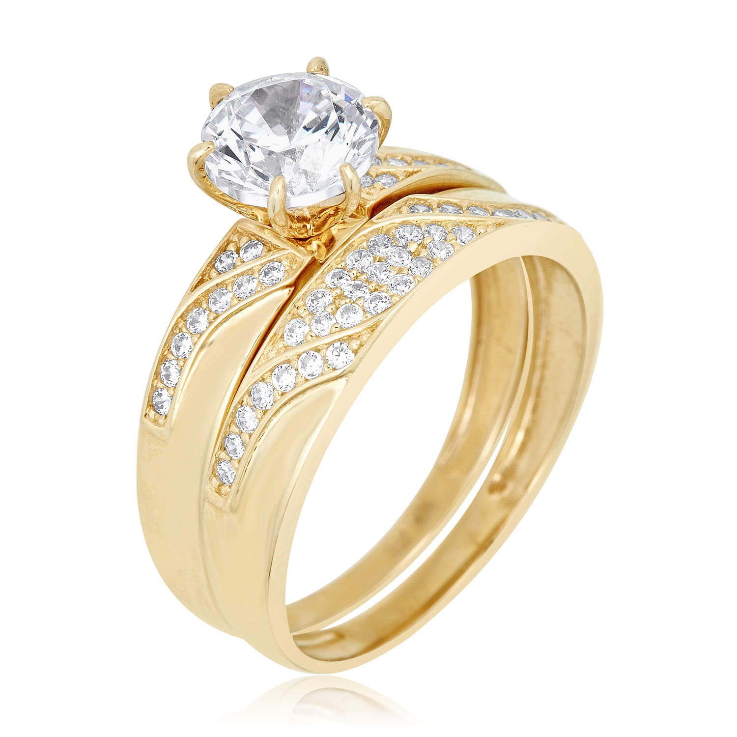 AVORA 10K Yellow Gold 1.25 Carat Simulated Diamond CZ Swirl Style Anniversary Bridal Engagement ...